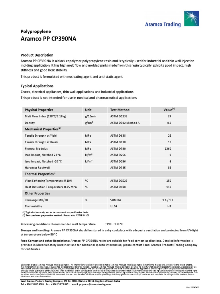 Aramco PP CP390NA: Polypropylene | PDF | Materials | Building Engineering