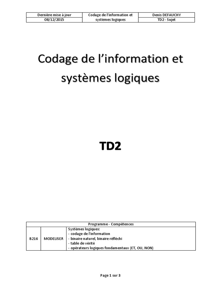 Transcodage Code Gray vers Binaire | PDF | Ingénierie informatique ...