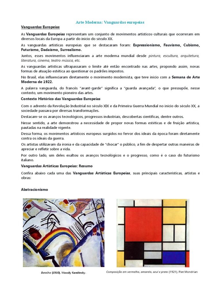 Resumo - Vanguardas Europeias | PDF | Arte abstrata | Expressionismo