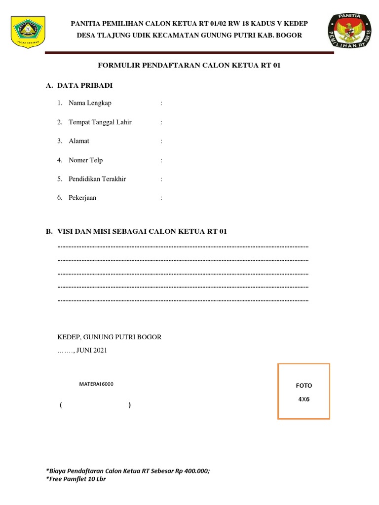 PENDAFTARAN KETUA RT 01 | PDF