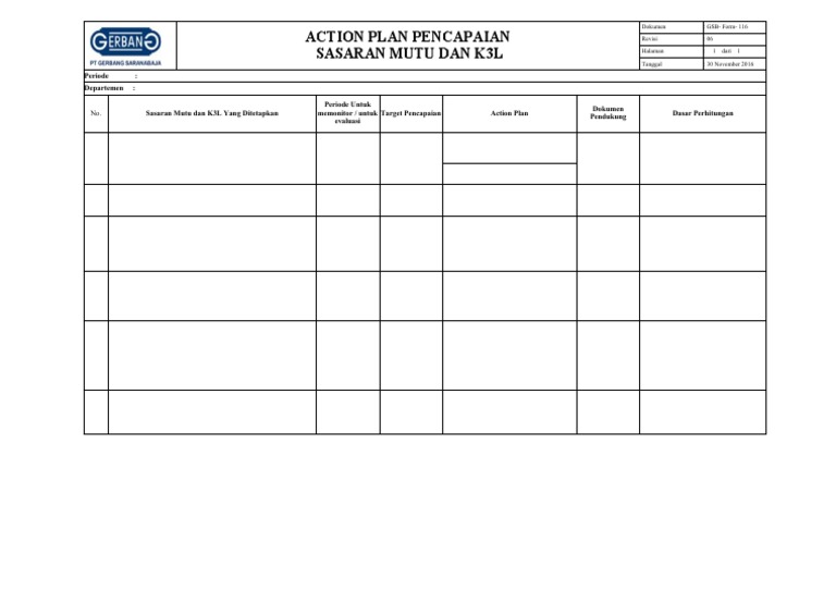 GSB-Form-116 Action Plan Sasaran Mutu Dan K3L | PDF