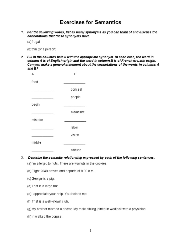 Exercises For Semantics | PDF