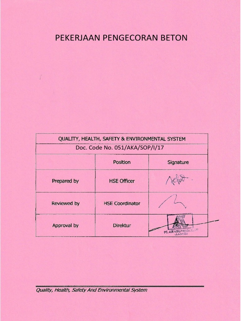Procedure Pekerjaan Pengecoran Beton | PDF | Teknologi & Rekayasa