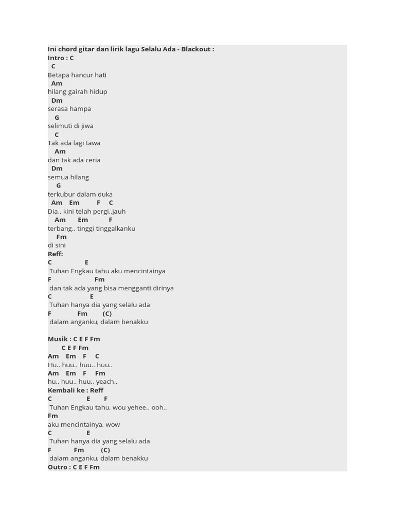Ini Chord Gitar Dan Lirik Lagu Selalu Ada | PDF