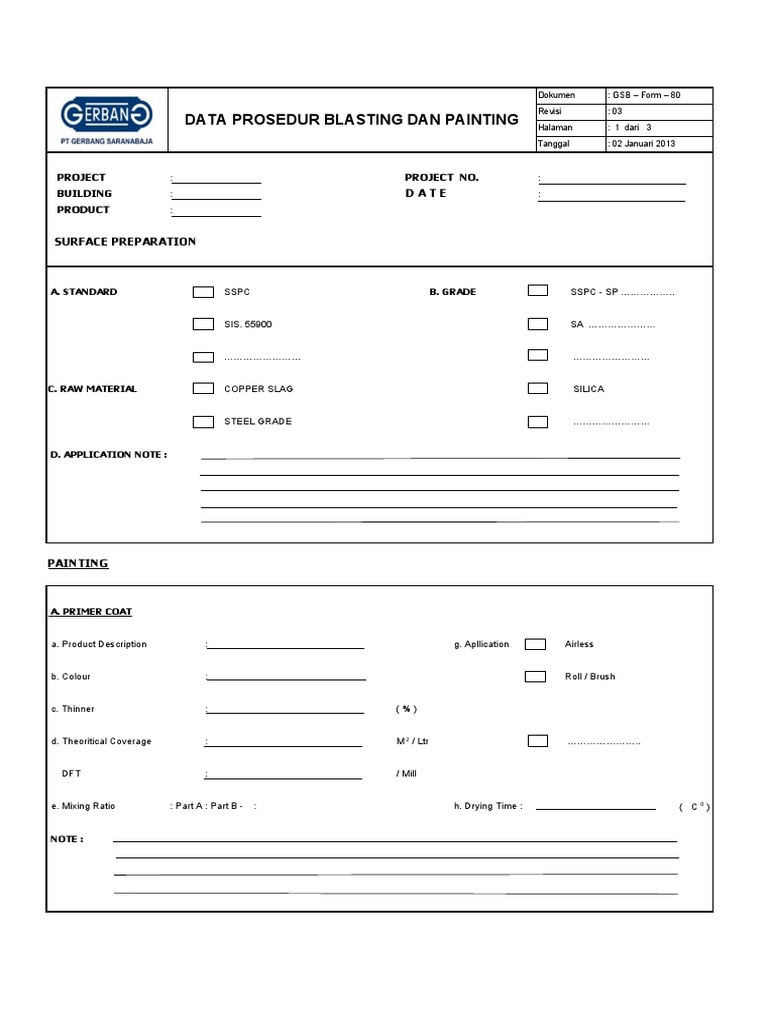 GSB-Form-80 Data Prosedur Blasting Dan Painting | PDF | Procedural ...