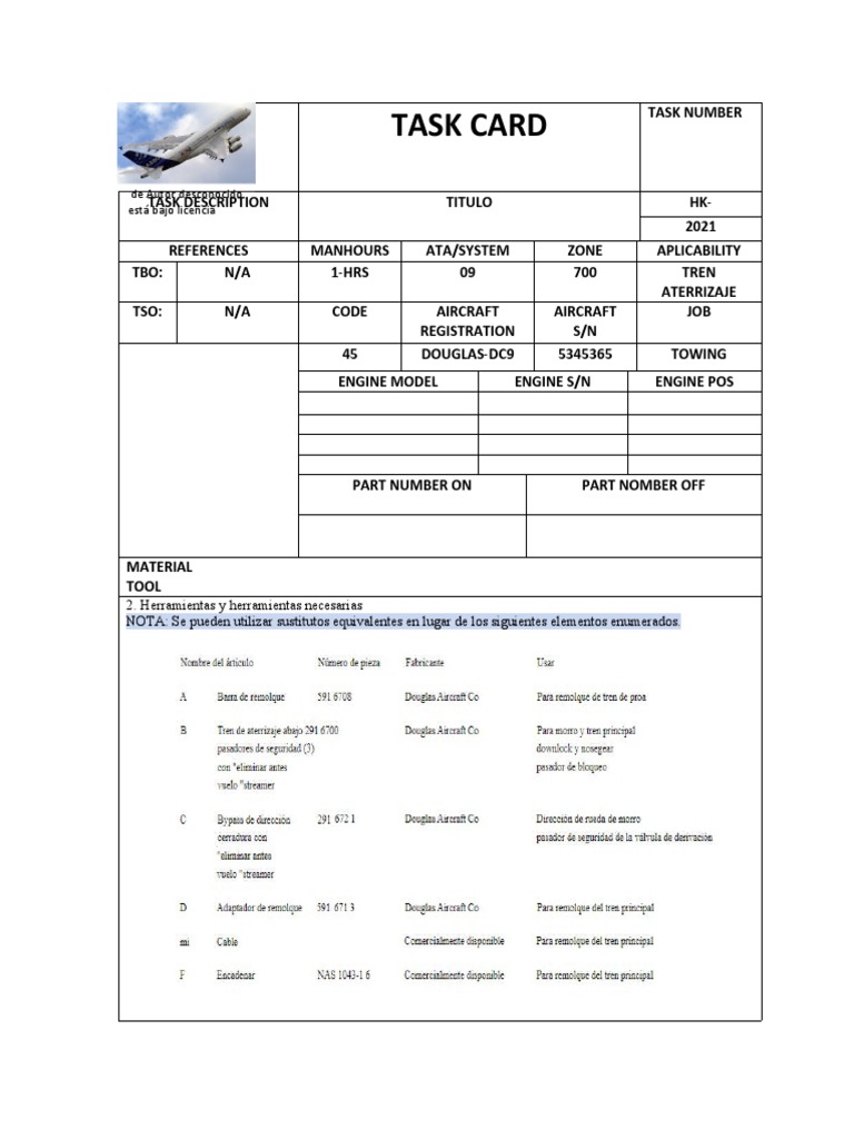 Task Card Towing Superbien | PDF | Tren de aterrizaje | Avión