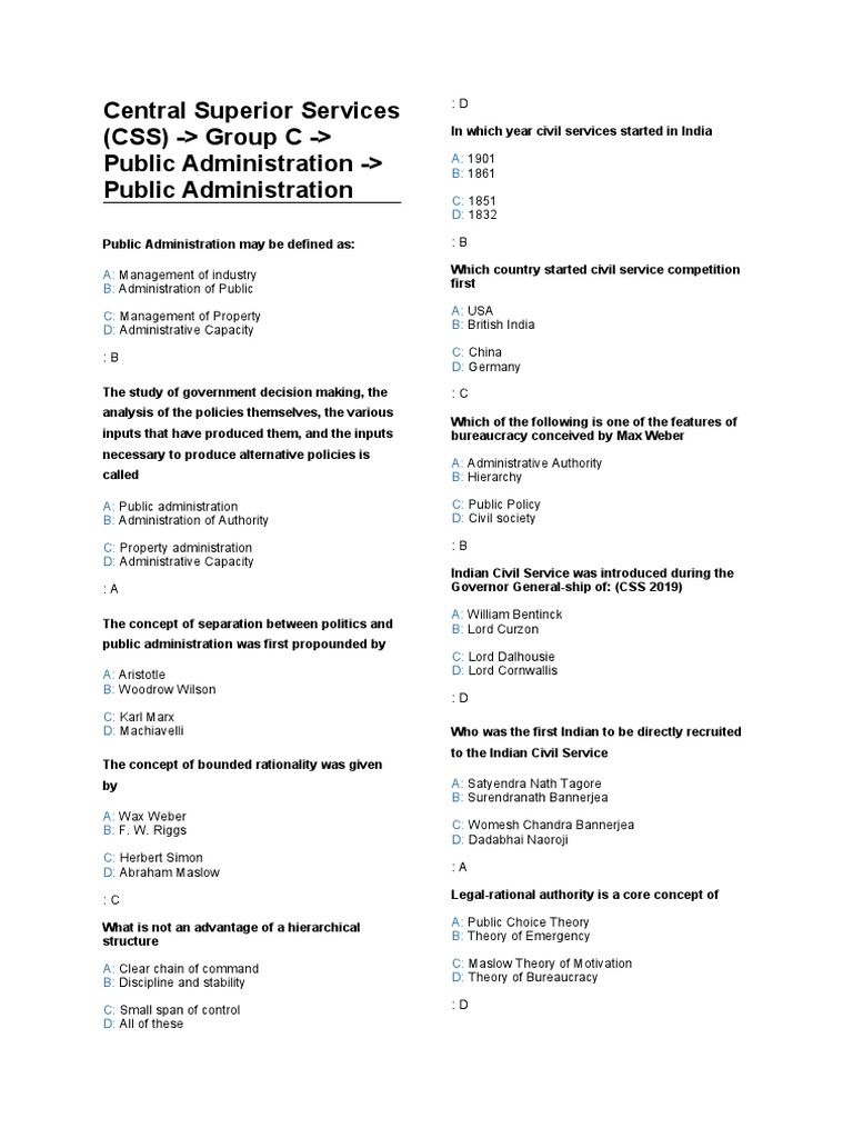 Central Superior Services (CSS) - Group C - Public Administration ...