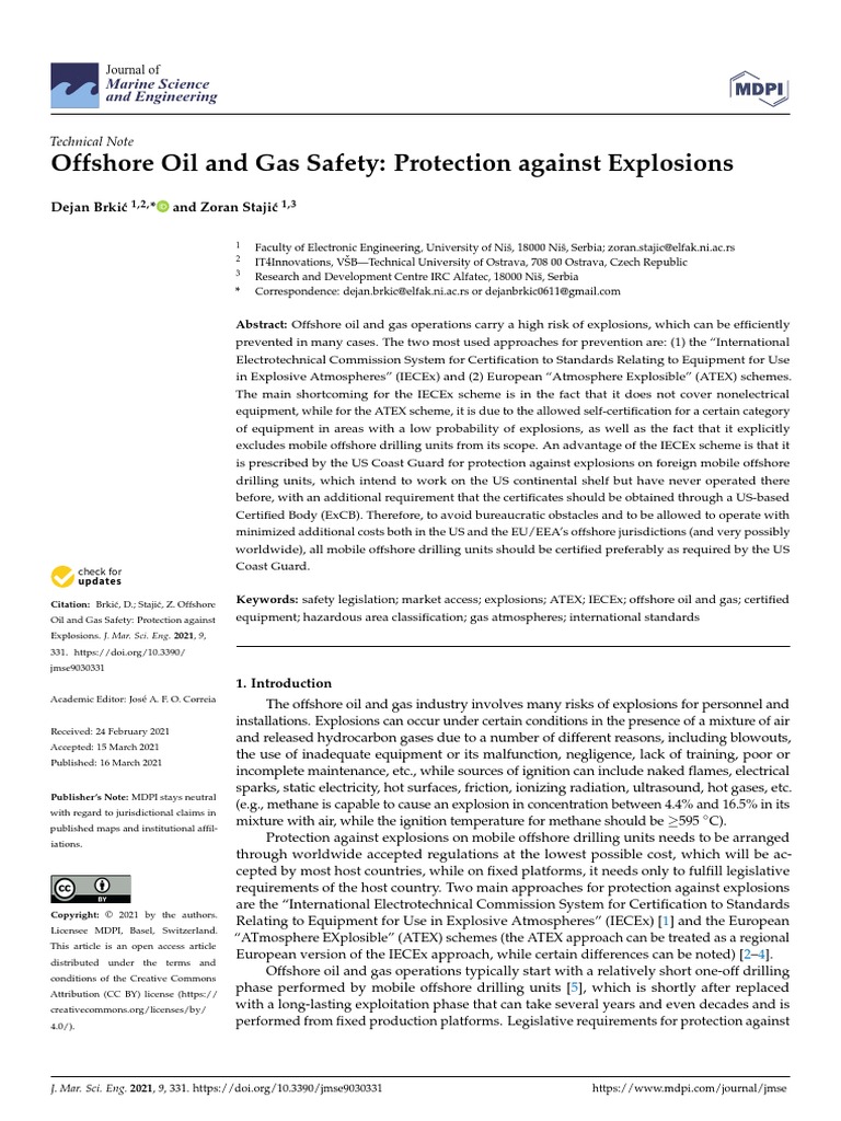 Offshore Oil and Gas Safety: Protection Against Explosions: Marine ...