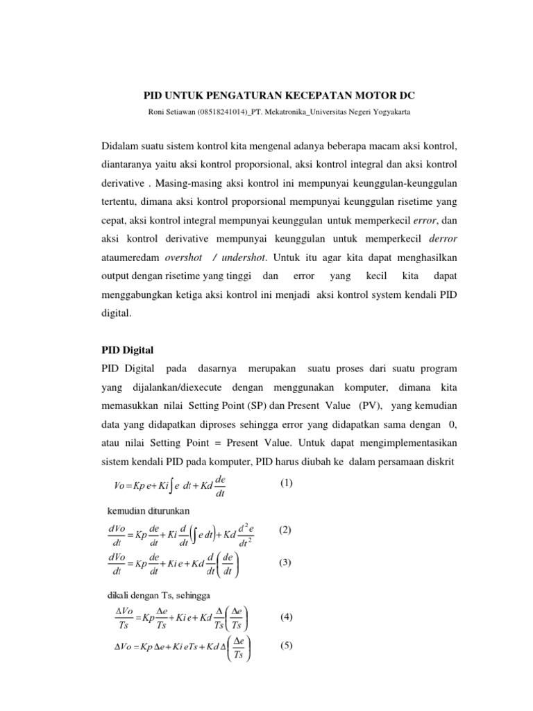 Pid Untuk Pengaturan Kecepatan Motor DC | PDF