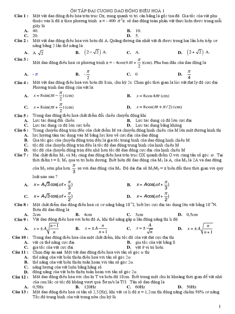1 On Tap Dai Cuong Dao Dong Dieu Hoa 1 - Da | PDF