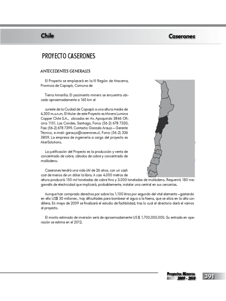 Ubicación y detalles del Proyecto Caserones | PDF | Minería | Cobre