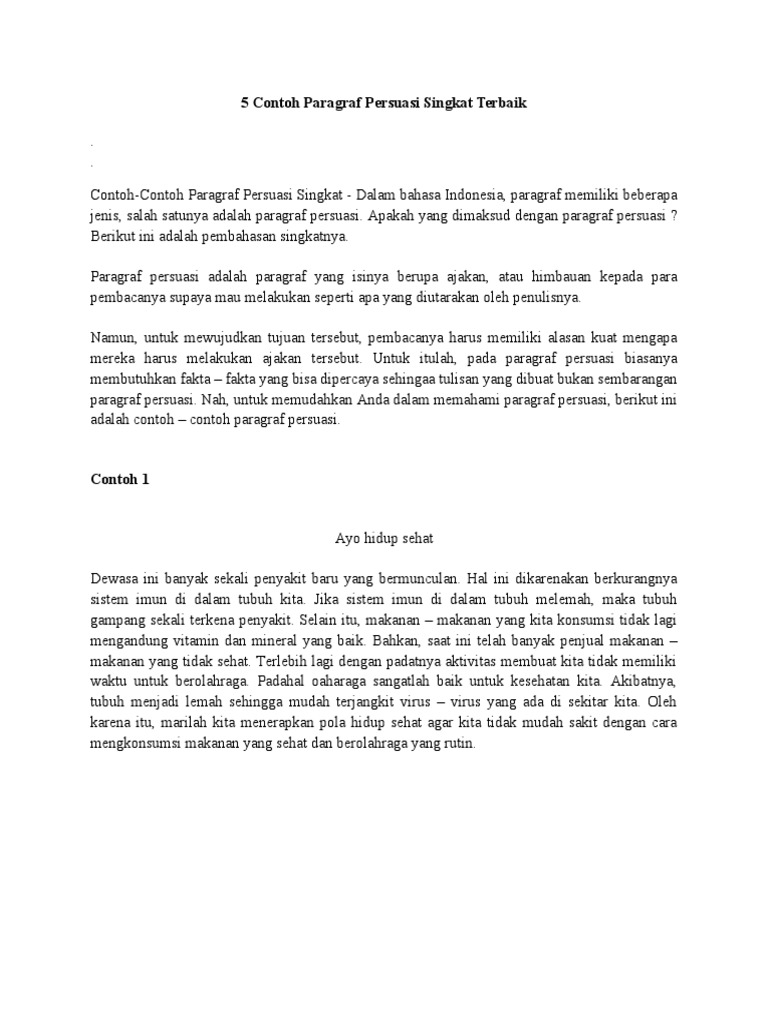 5 Contoh Paragraf Persuasi Singkat Terbaik | PDF