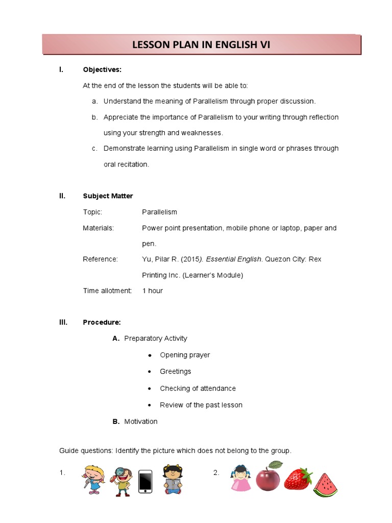 Lesson Plan in Parallelism | PDF | Adverb | Lesson Plan