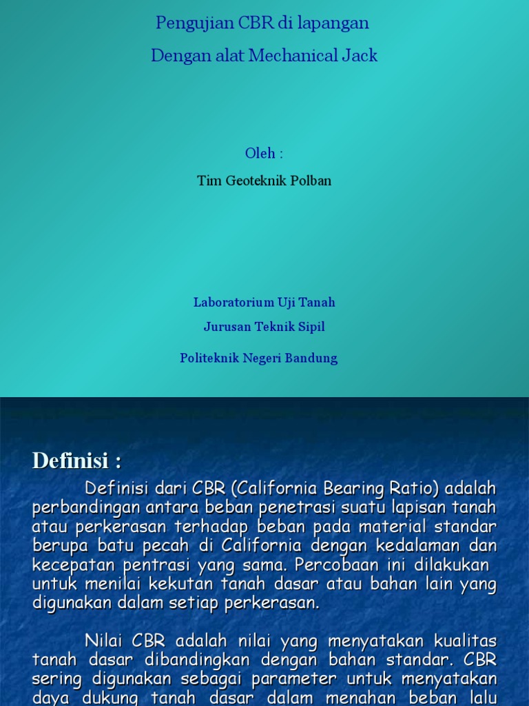Pengujian CBR Dengan Mekanikal Jack | PDF | Teknologi & Rekayasa