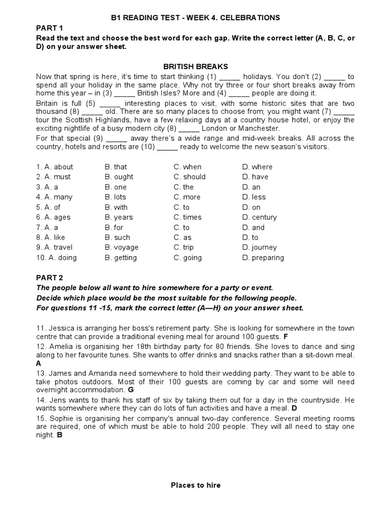 B1 Reading Test | PDF | Commuting | Transport
