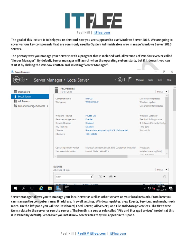 How To Use Windows Server 2016 - Handout | PDF | Server (Computing ...