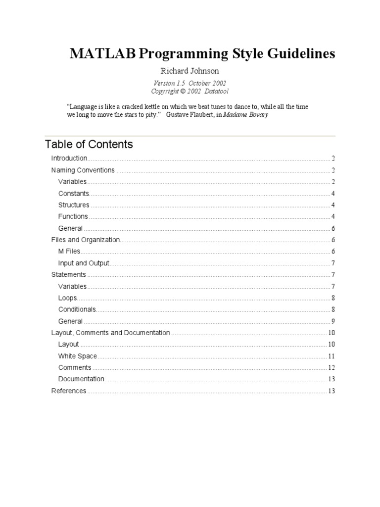MATLAB Programming Style Guidelines: Richard Johnson | PDF