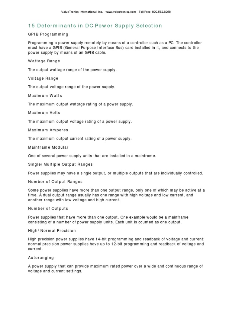 15 Determinants in DC Power Supply Selection | PDF | Power Supply ...