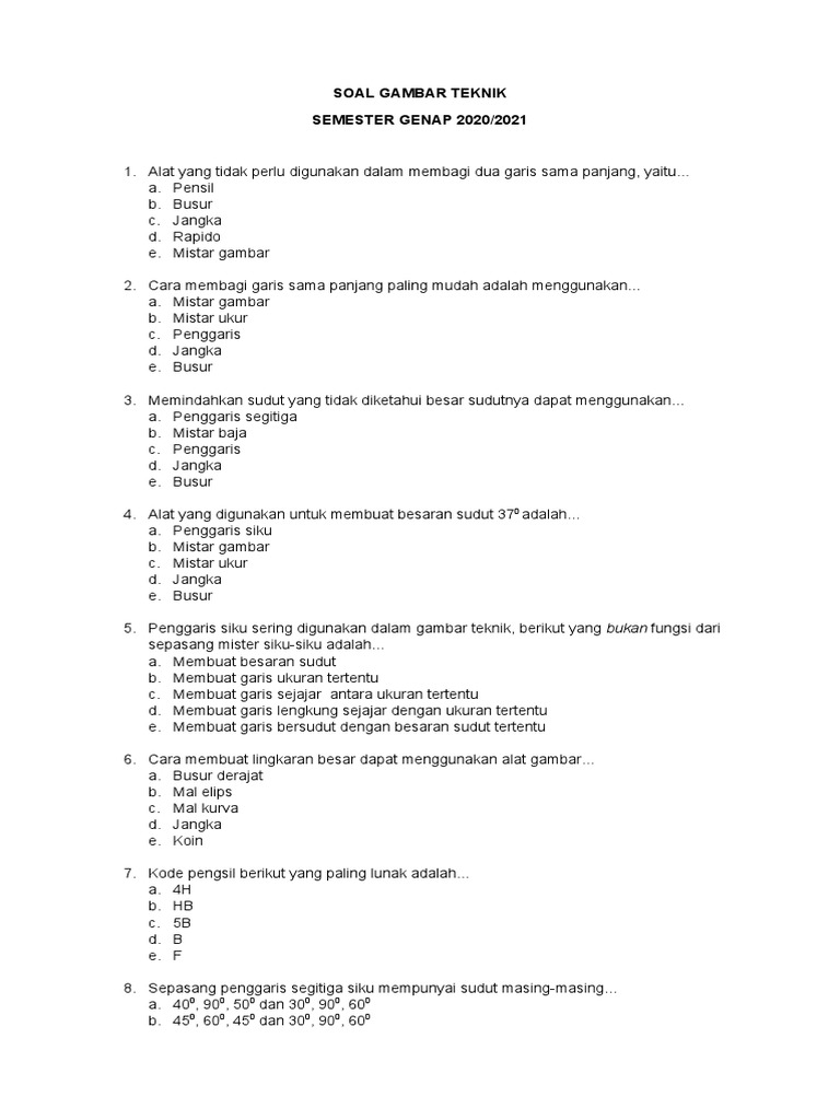 Soal Gambar Teknik Semester Genap 2020 2021 | PDF