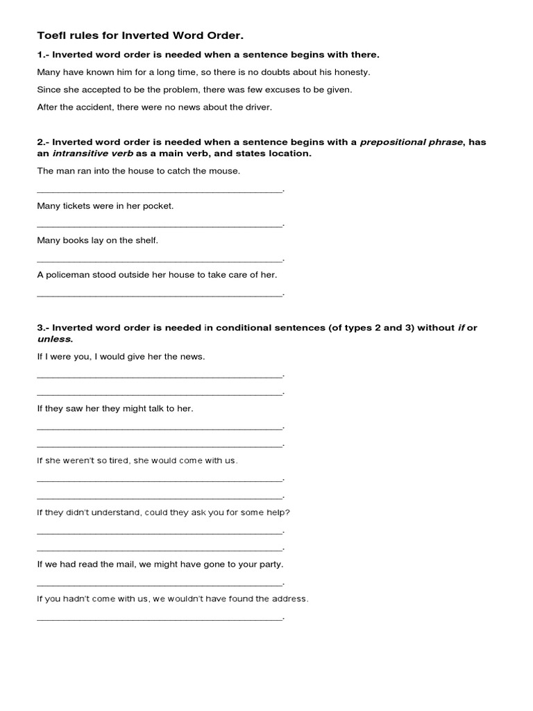 TOEFL Inverted Word Order Rules | PDF | Verb | Language Mechanics