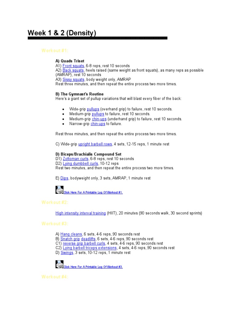 Week 1 & 2 (Density) : Workout #1 | PDF | Physical Exercise | Recreation