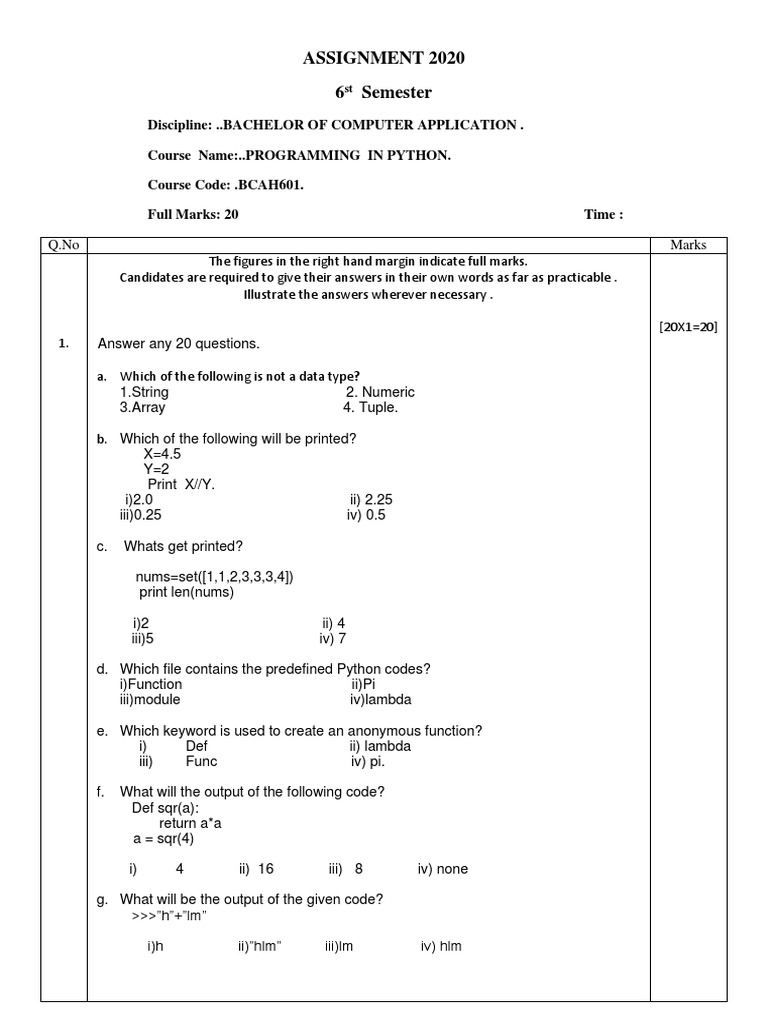 Python MCQ For 6th Sem 2020 | PDF | Anonymous Function | Text File