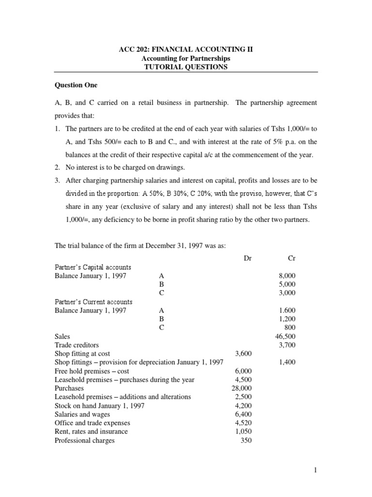 Accounting for Partnerships: Tutorial Questions | PDF | Goodwill ...