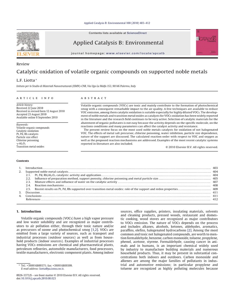 Catalytic Oxidation of VOC On Supported Noble Metals | PDF | Catalysis ...