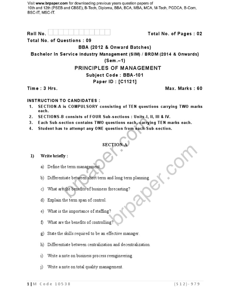 Principles of Management Question Papers | PDF | Business Process ...