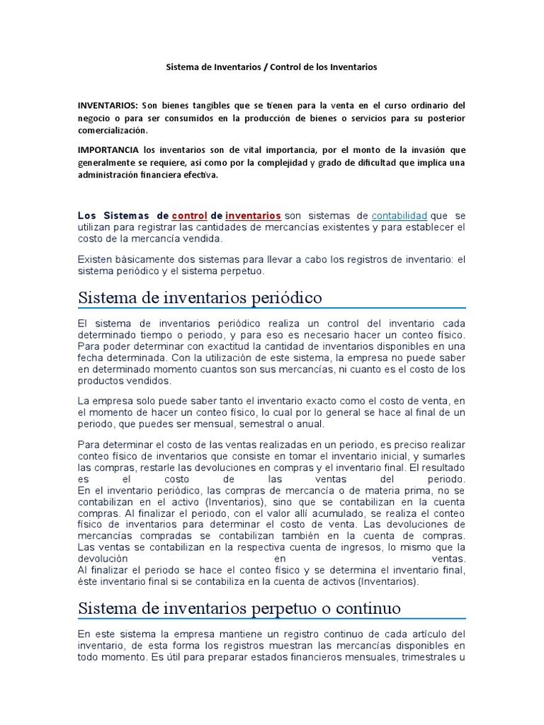 Sistemas de Control de Inventarios | PDF | Inventario | Procesos de negocio