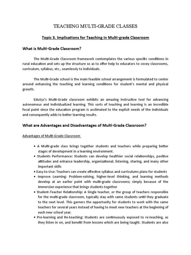 Teaching Multi-Grade Classes: Topic 3. Implications For Teaching in ...
