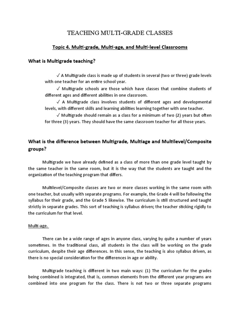 Understanding Multigrade Classrooms | PDF | Teachers | Classroom