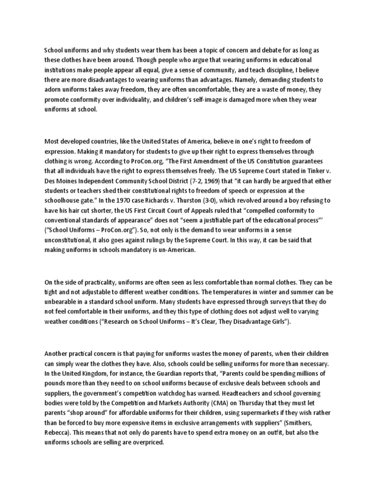Arguments Against School Uniforms | PDF | Policy | Government