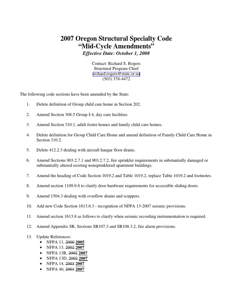 2007 Oregon Structural Specialty Code "Mid-Cycle Amendments" | PDF ...