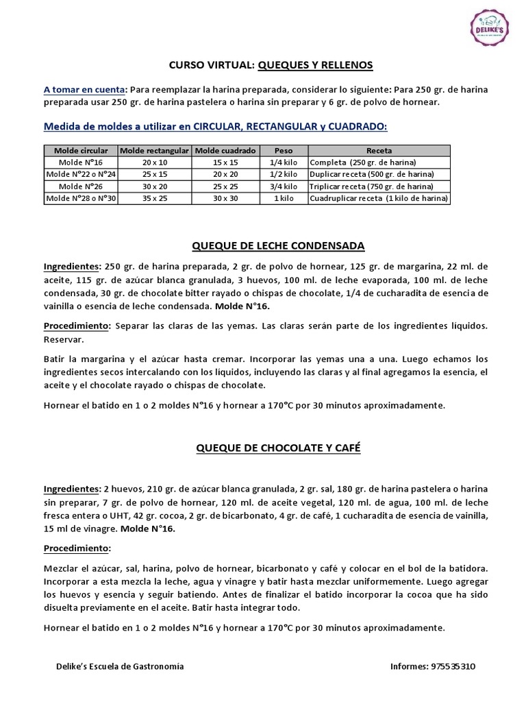 Queques y Rellenos | Descargar gratis PDF | Crema | Chocolate