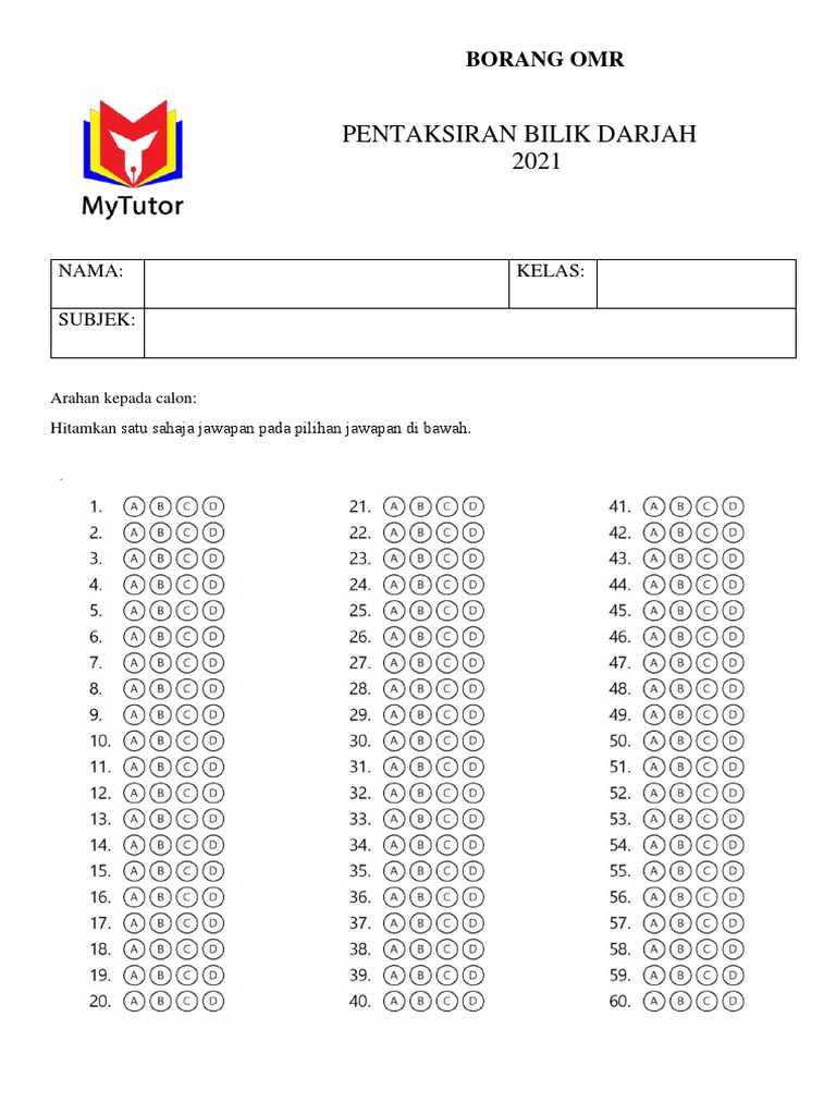 Borang OMR (Kertas Jawapan Objektif) | PDF