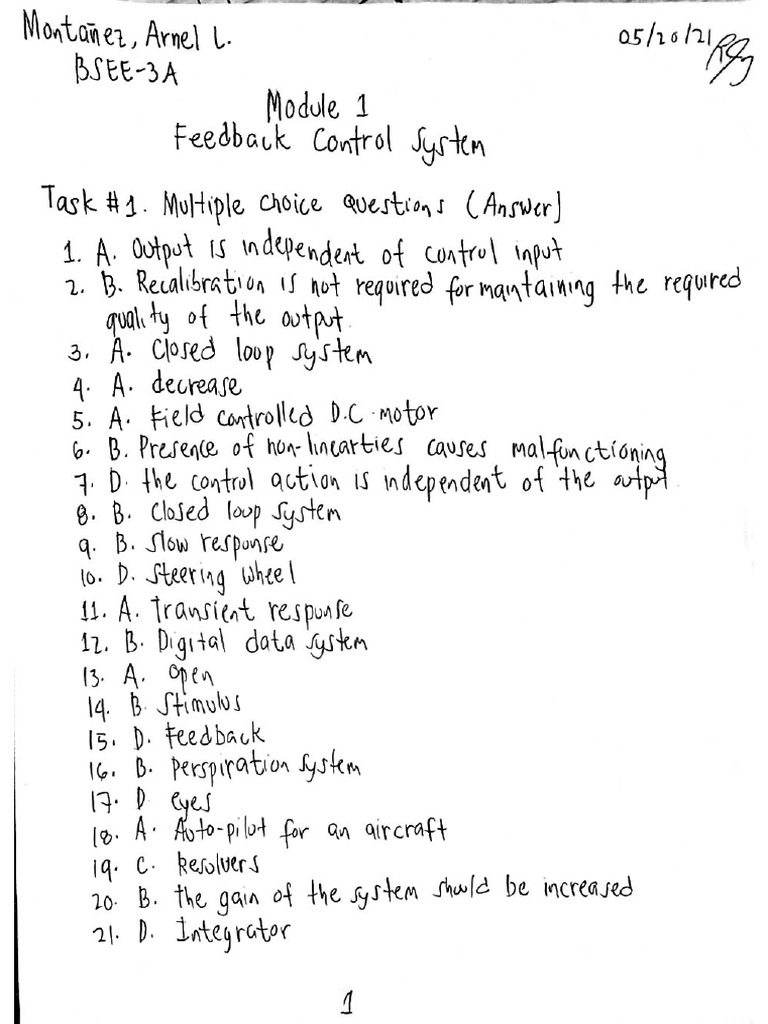 Module 1 - Task#1 - (Feedback and Control System) | PDF