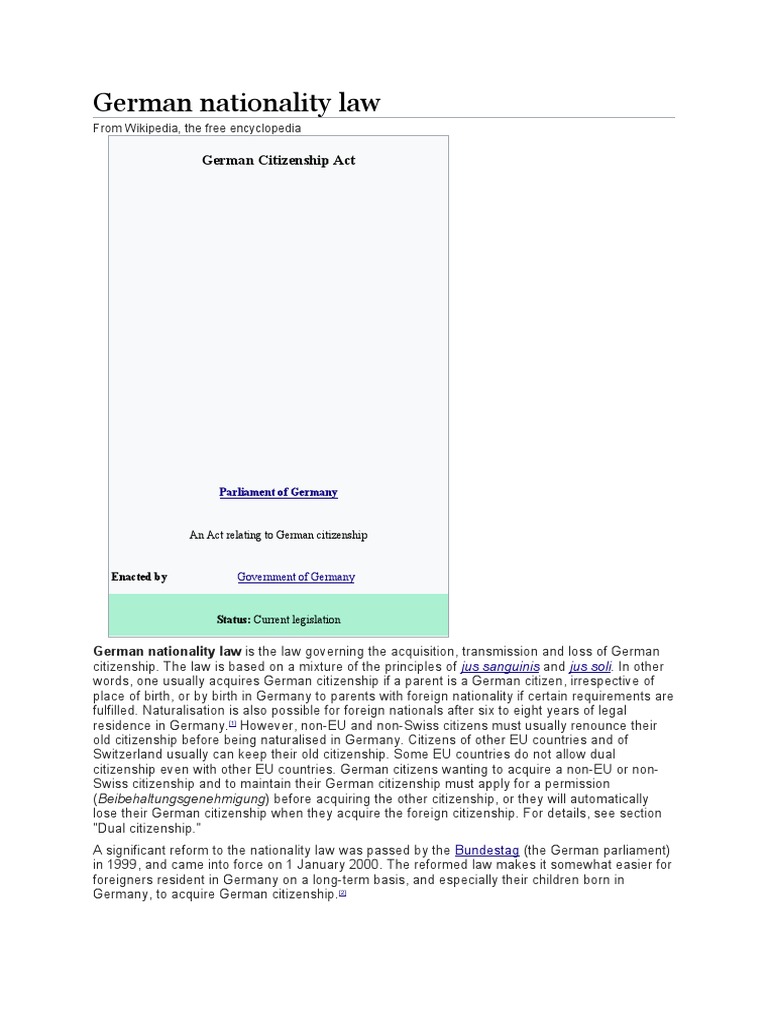 German Nationality Law | PDF | Naturalization | Nationality Law