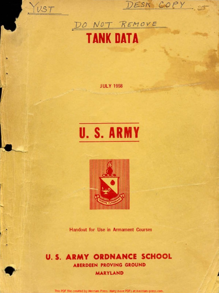 Tank Data: U. S. Army | PDF | Military Vehicles | Armoured Warfare