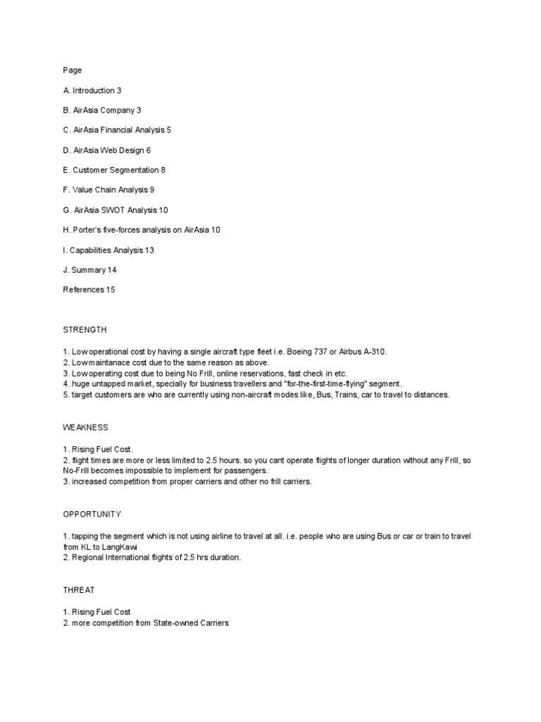 AirAsia: SWOT and Financial Analysis | PDF | Low Cost Carrier | Airlines