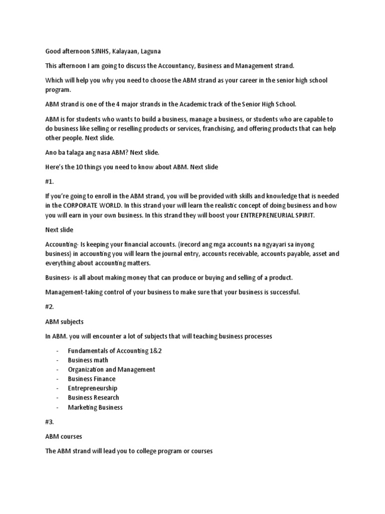 ABM Strand Is One of The 4 Major Strands in The Academic Track of The ...