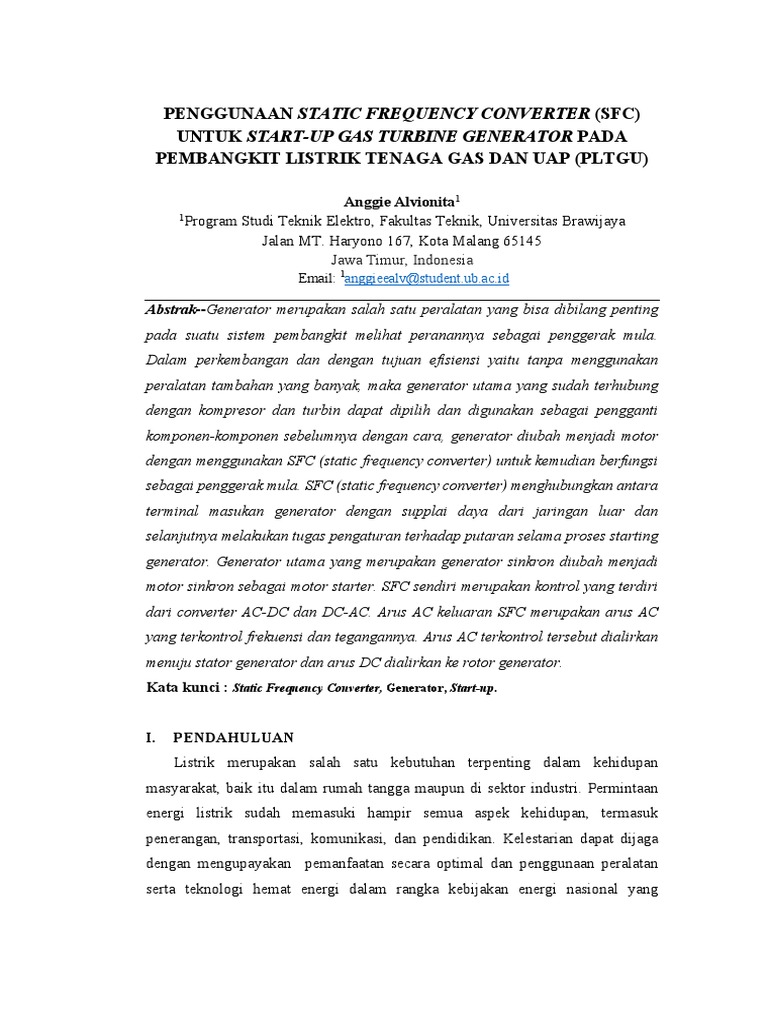 Penggunaan Static Frequency Converter (SFC) Untuk Start-Up Gas Turbine ...