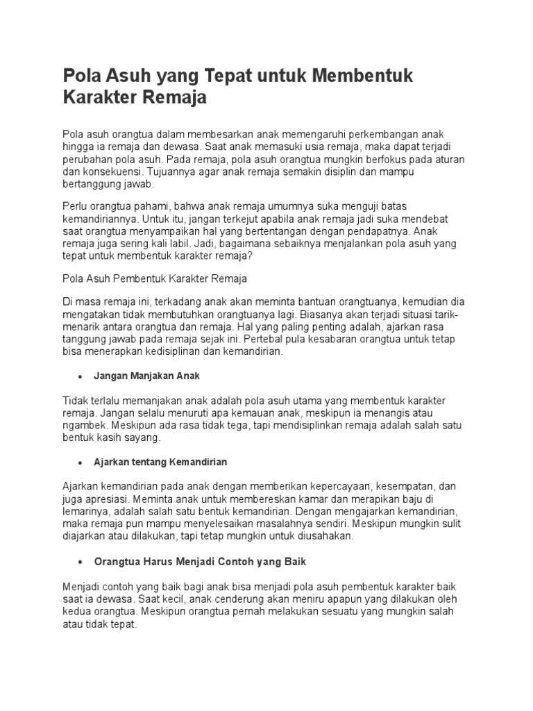Pola Asuh Yang Tepat Untuk Membentuk Karakter Remaja | PDF | Gaya Hidup
