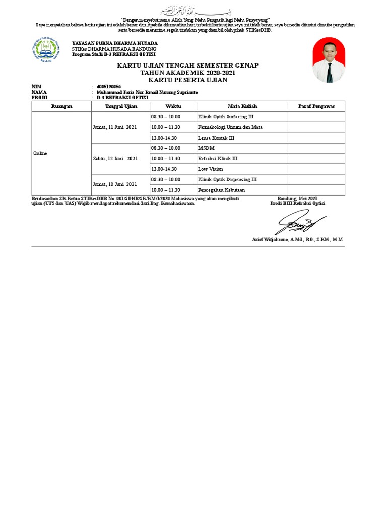 Kartu Ujian Uts Semester 4 | PDF