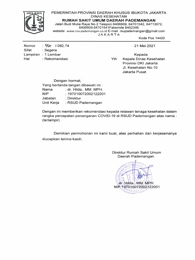 Surat Rekomendasi Relawan 2021 | PDF | Kesehatan Holistik