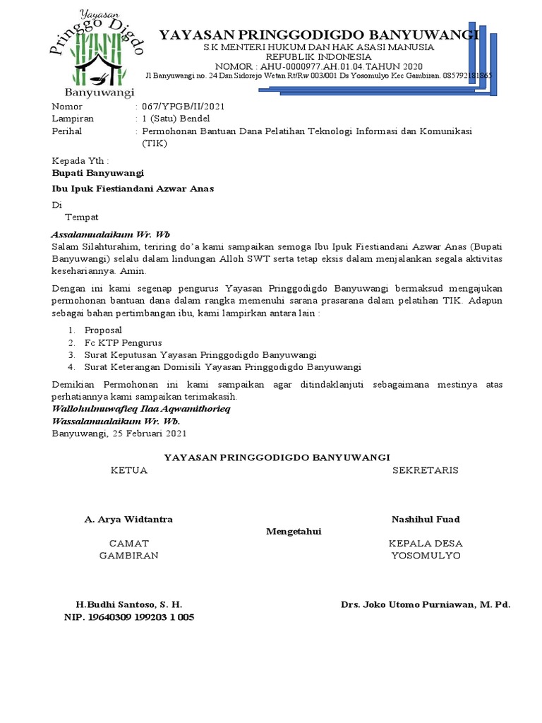 Proposal Pelatihan Komputer Pringgodigdo | PDF
