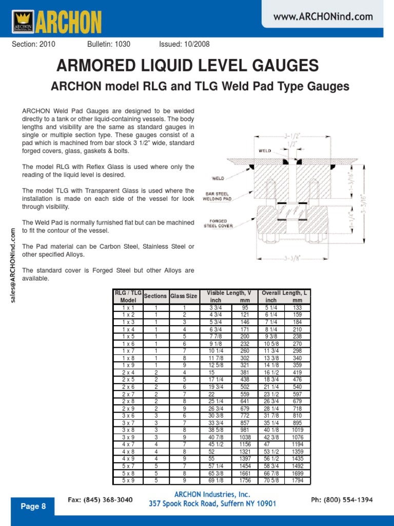 Armored Liquid Level Gauges: ARCHON Model RLG and TLG Weld Pad Type ...