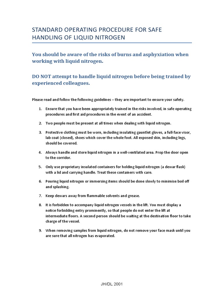 Safe Handling of Liquid Nitrogen | PDF | Cryogenics | First Aid