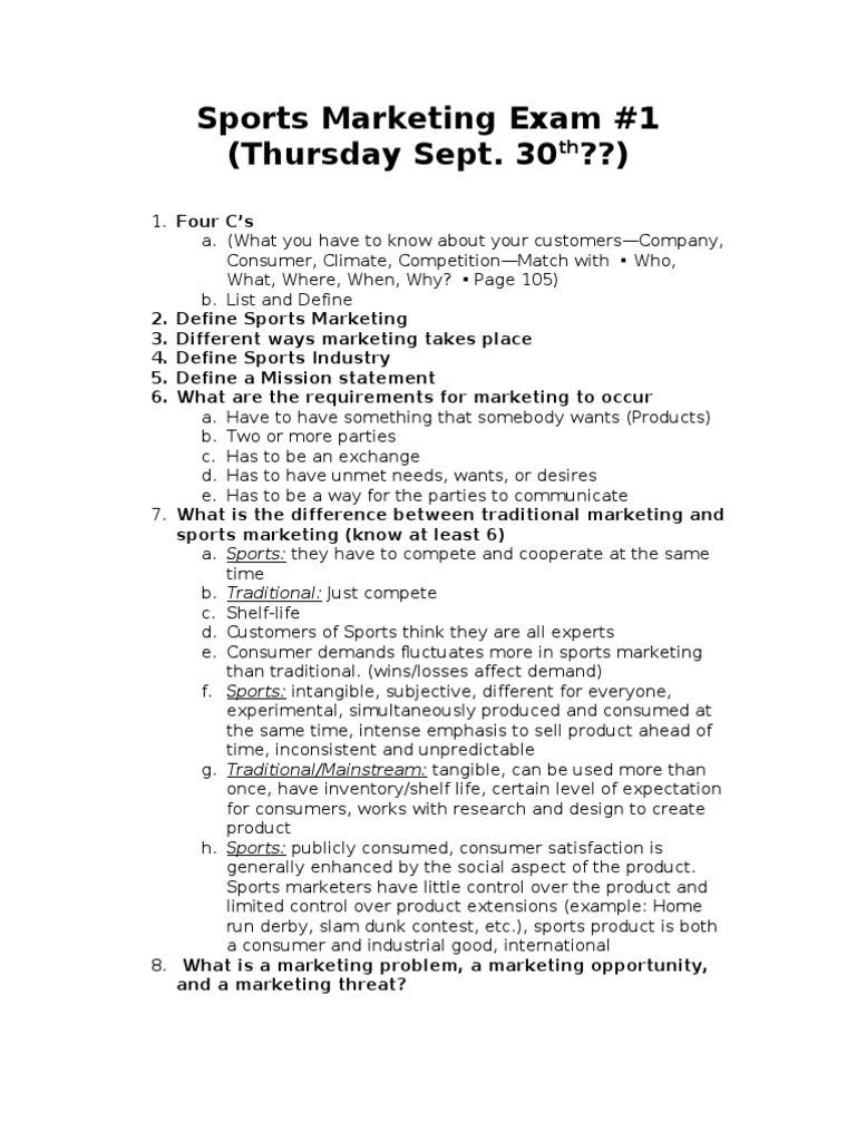 Sports Marketing Exam Study Guide | PDF | Marketing Research | Marketing