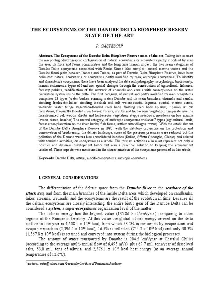 The Ecosystems of The Danube Delta Biosphere Reserv State-Of-The-Art ...